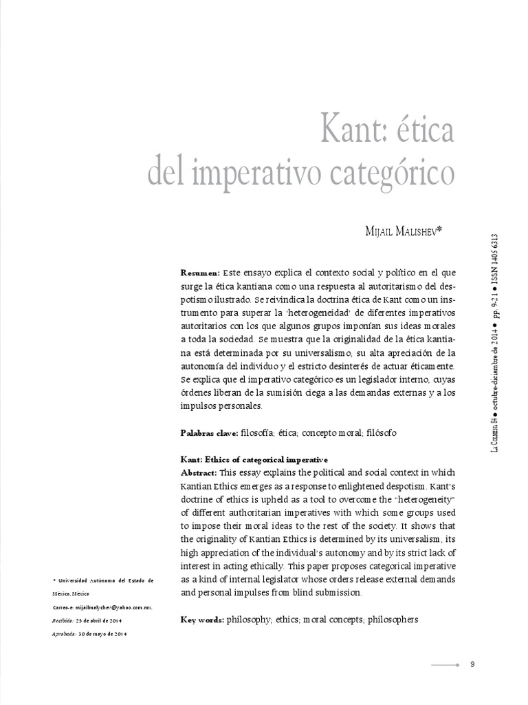 Imperativo Categorico de Kant | PDF | Immanuel Kant | regla de oro