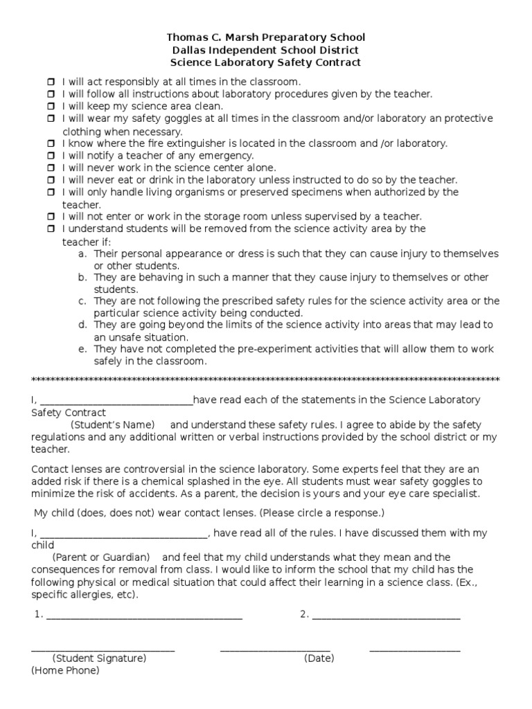 Science Safety Contract | PDF