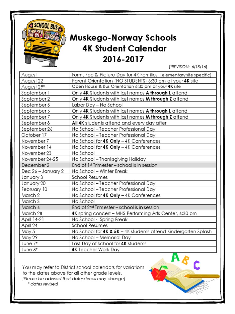 4k Student Calendar 2016-2017 | PDF