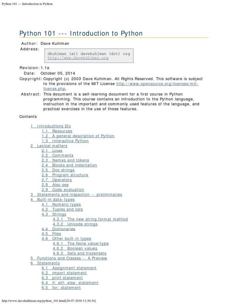 Python 101 - Introduction To Python | PDF | C++ | Python (Programming ...