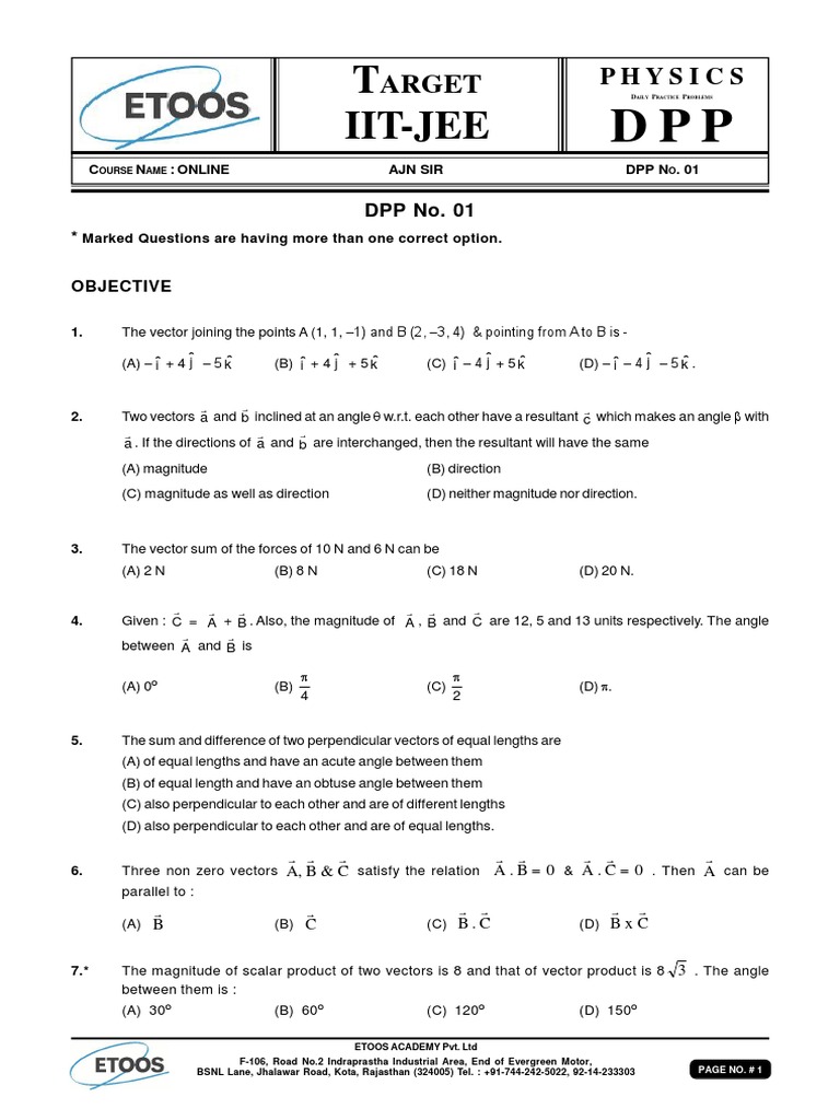 DPP Vectors AJN Sir-2917 | PDF | Norm (Mathematics) | Euclidean Vector
