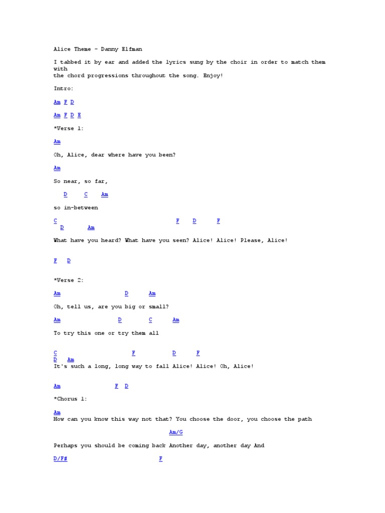 Alice Theme Lyrics and Chords | PDF