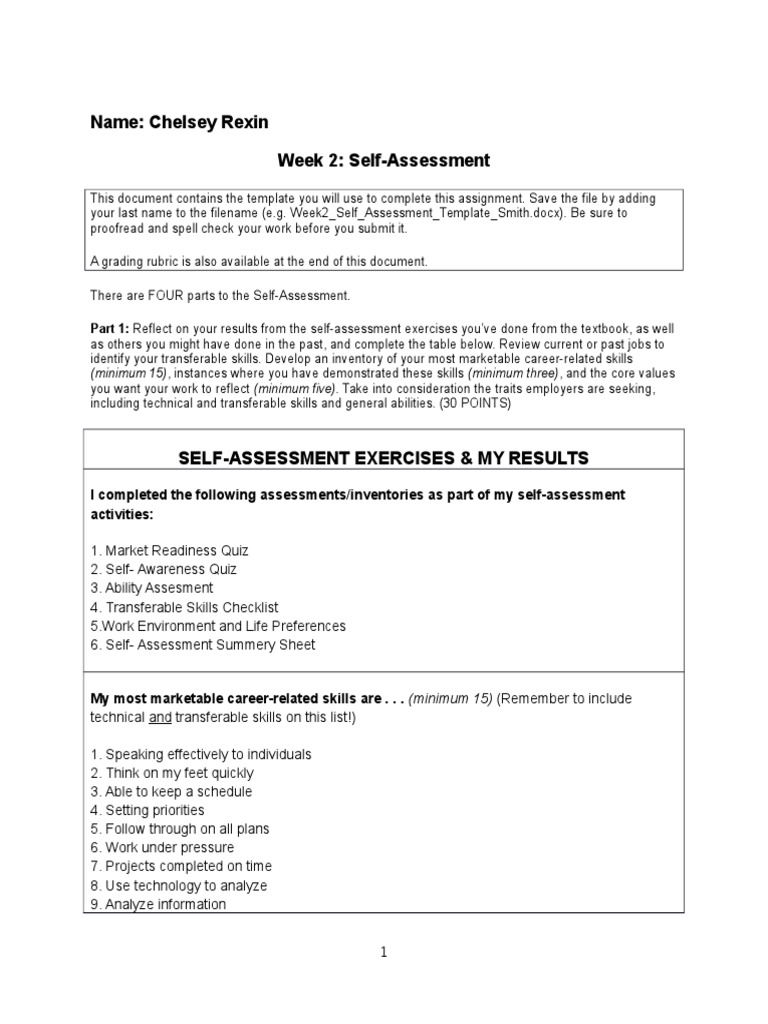 Week 2 Self-Assessment Template | PDF | Educational Assessment | Salary