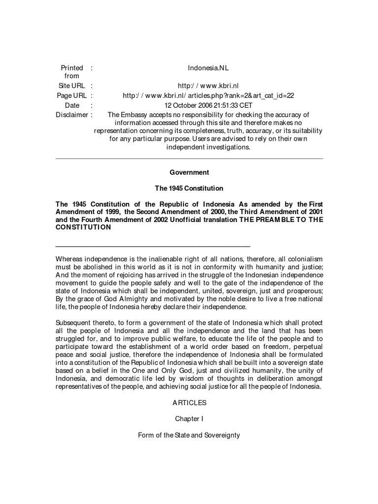Uud 1945 English Version | PDF | Oath Of Office | Presidents Of The ...