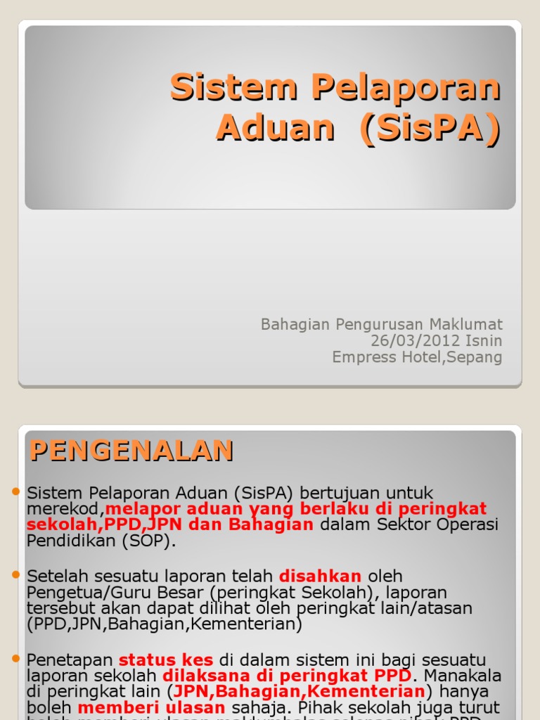 SisPA: Sistem Pelaporan Aduan Pendidikan | PDF