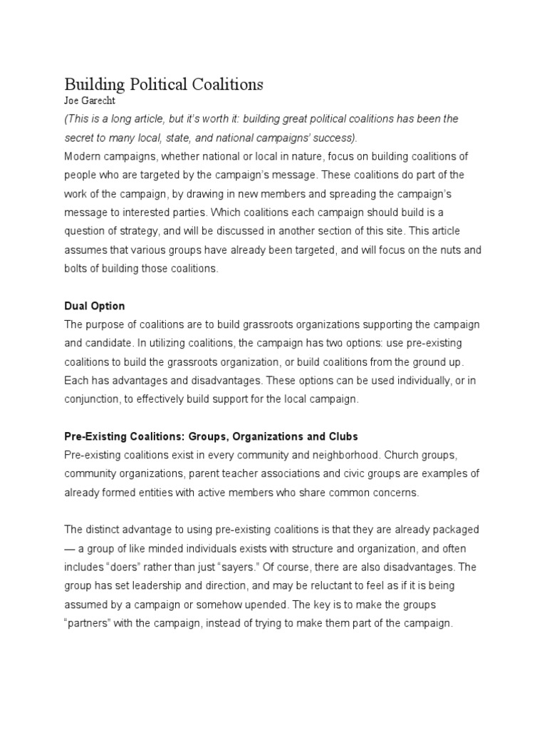 Strategies for Building Political Coalitions | PDF | Coalition ...