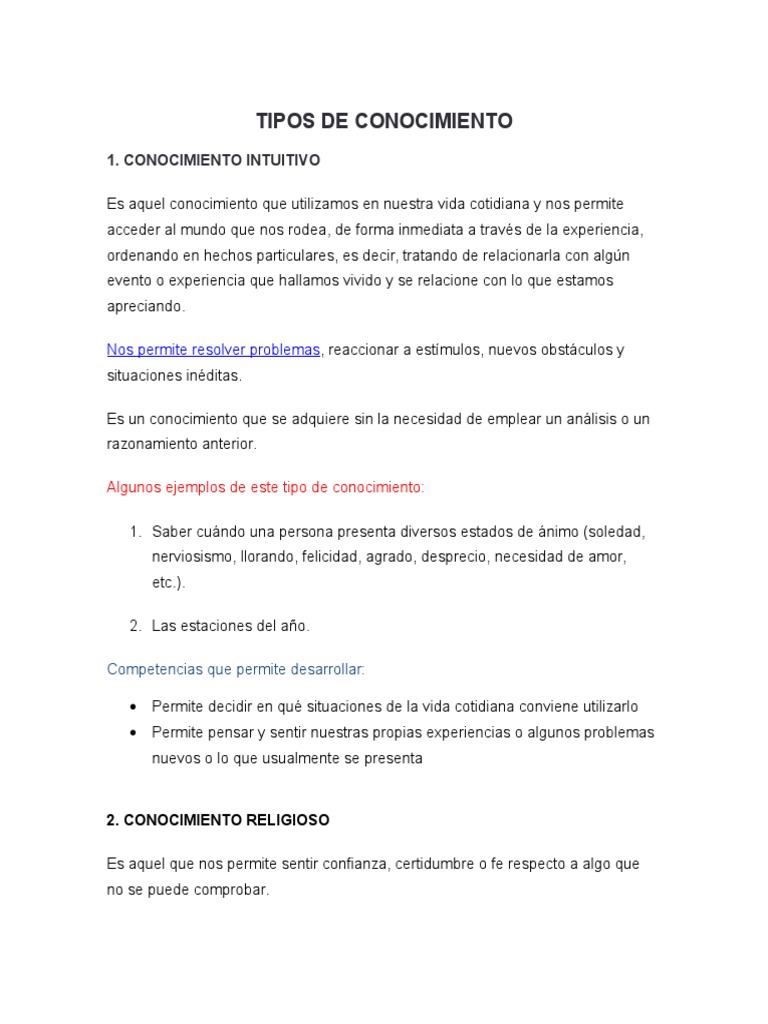 Tipos de Conocimiento | Descargar gratis PDF | Conocimiento | Empirismo