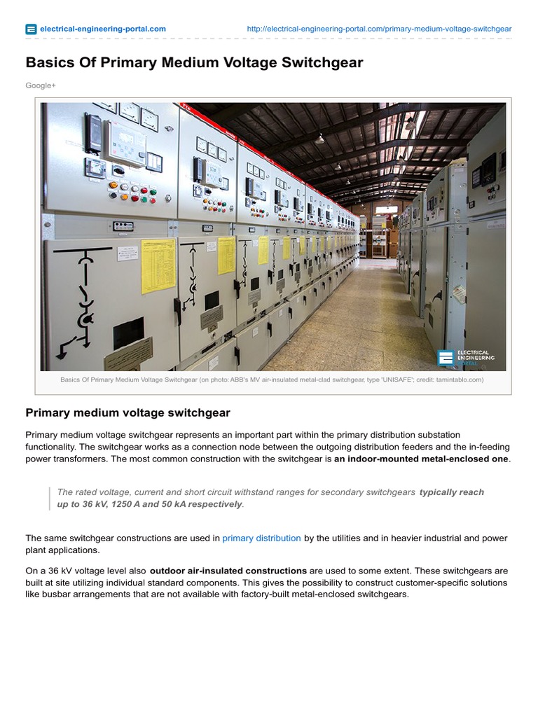 Primary Medium Voltage Switchgear Basics | PDF | Electrical Substation ...
