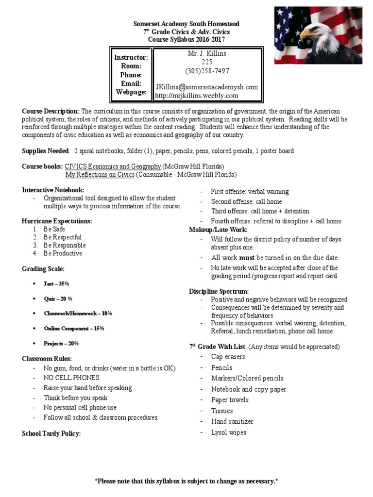 Syllabus 7th Grade | PDF | Civics | Syllabus