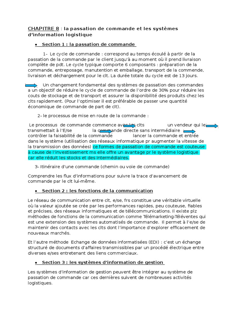 Optimisation des Commandes et Systèmes Logistiques | PDF | Management du système d'information ...