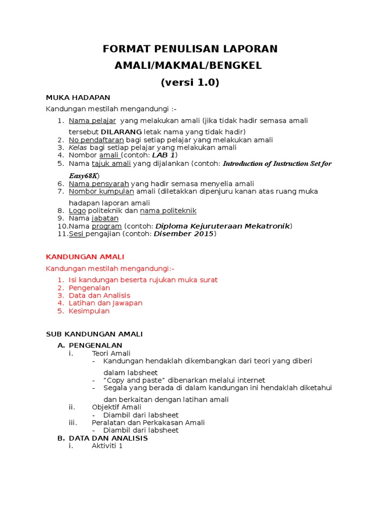 Format Penulisan Laporan Amali | PDF
