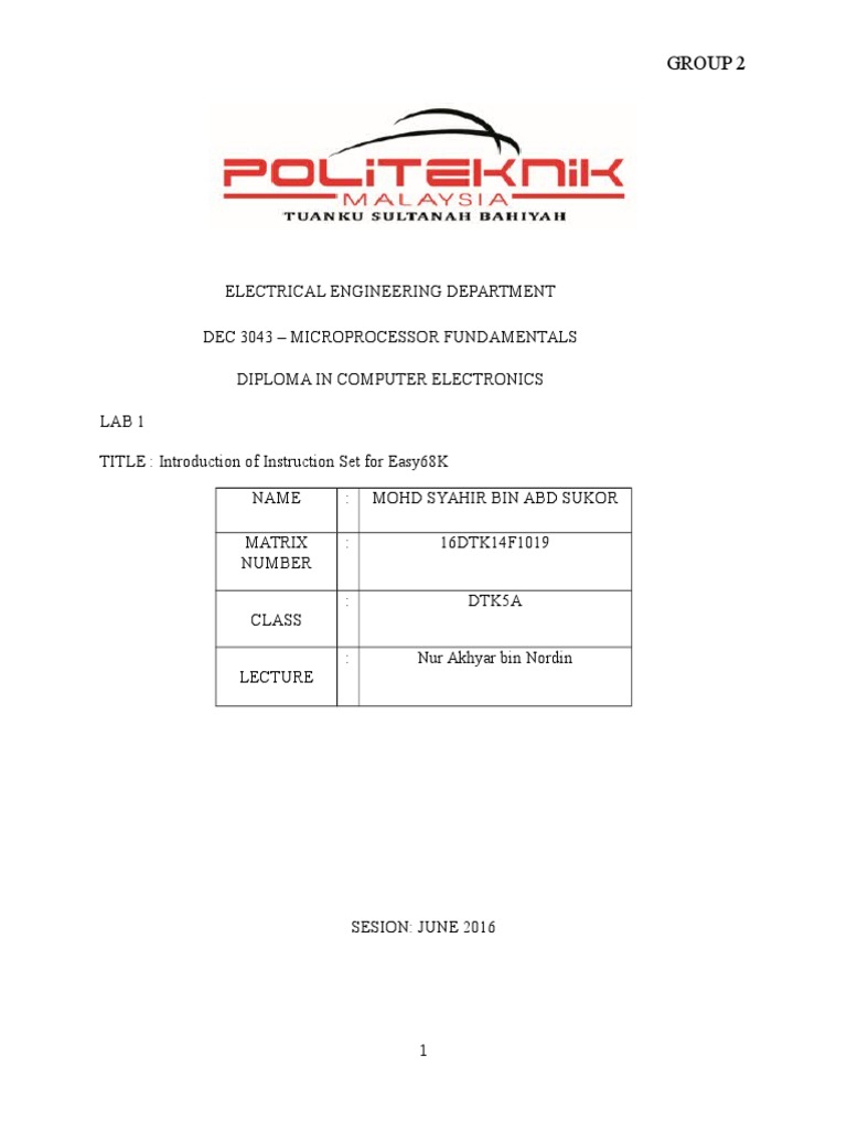 Lab 1 Complete | PDF | Instruction Set | Microprocessor