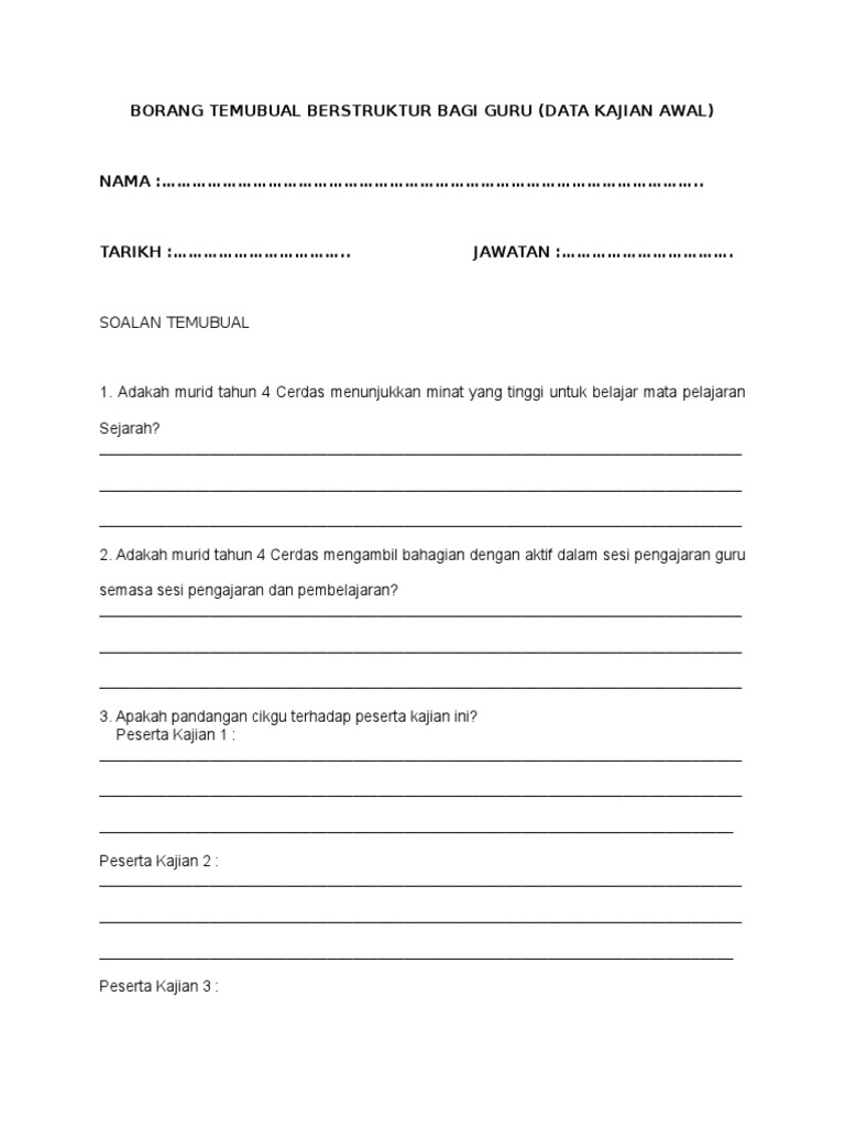Borang Temubual Berstruktur Bagi Guru | PDF