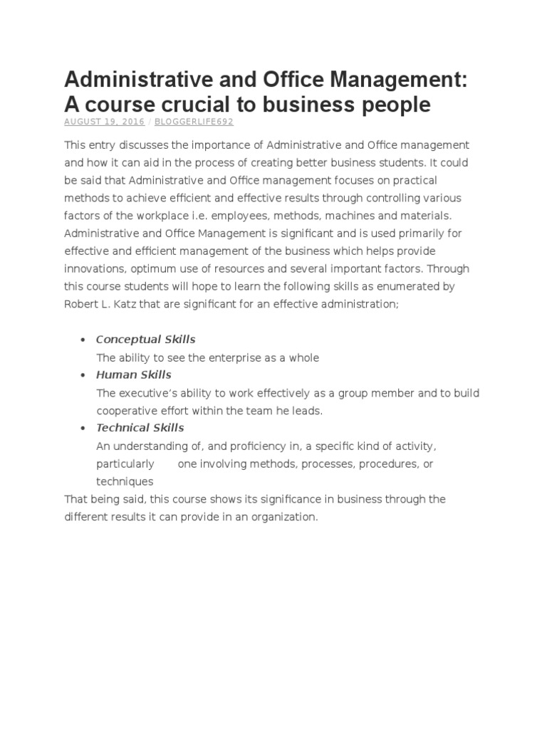 Essay On Why Administration and Office Management Is Important | PDF