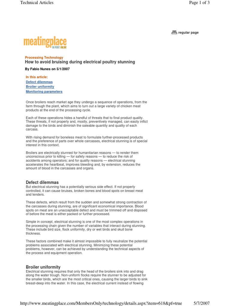 Bruising and Stunning | PDF | Broiler | Meat