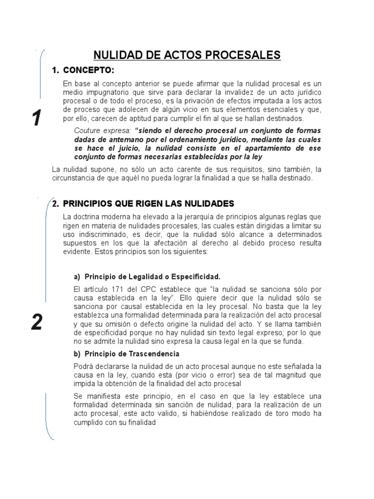 Resumen NULIDAD DE ACTOS PROCESALES | PDF | Nulo (ley) | Ley procesal