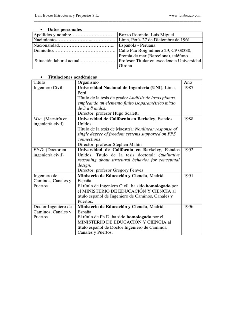 Luis Bozzo: Experiencia y Proyectos | PDF | Doctorado | Barcelona