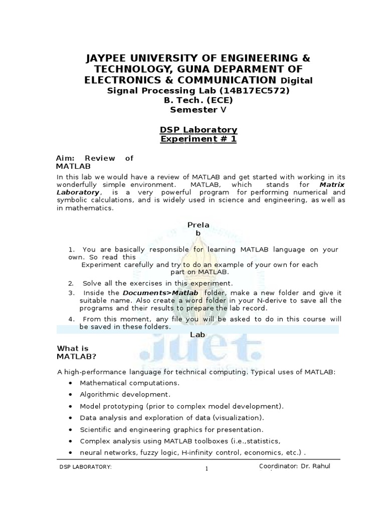 DSP Experiment 1 | PDF | Matlab | Matrix (Mathematics)
