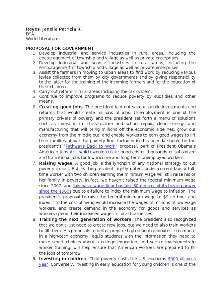 World Lit-Proposal For Government | PDF | Minimum Wage | Workforce