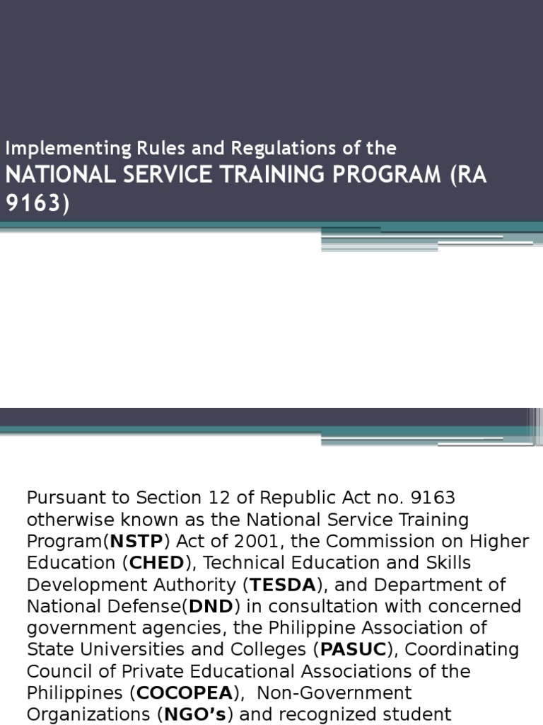 National Service Training Program (Ra 9163) : Implementing Rules and ...