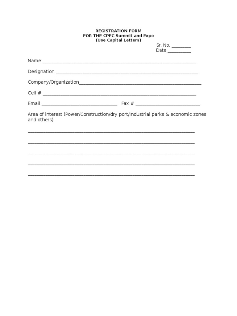 Cpec Summit Expo Registration Form1 | PDF