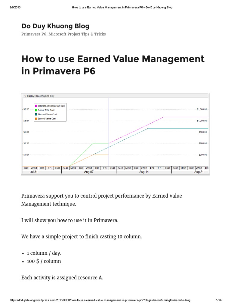 How to use Earned Value Management in Primavera P6 | PDF | Business ...