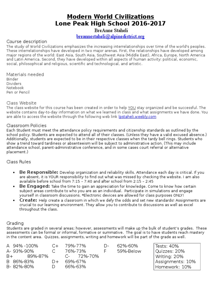 Modern World Civilizations Disclosure Document | PDF | Homework | Test ...