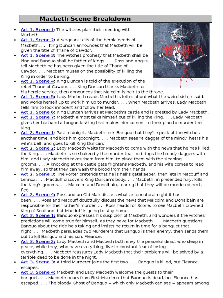 Macbeth Scene Summaries and Analysis | PDF | Macbeth | Shakespearean ...