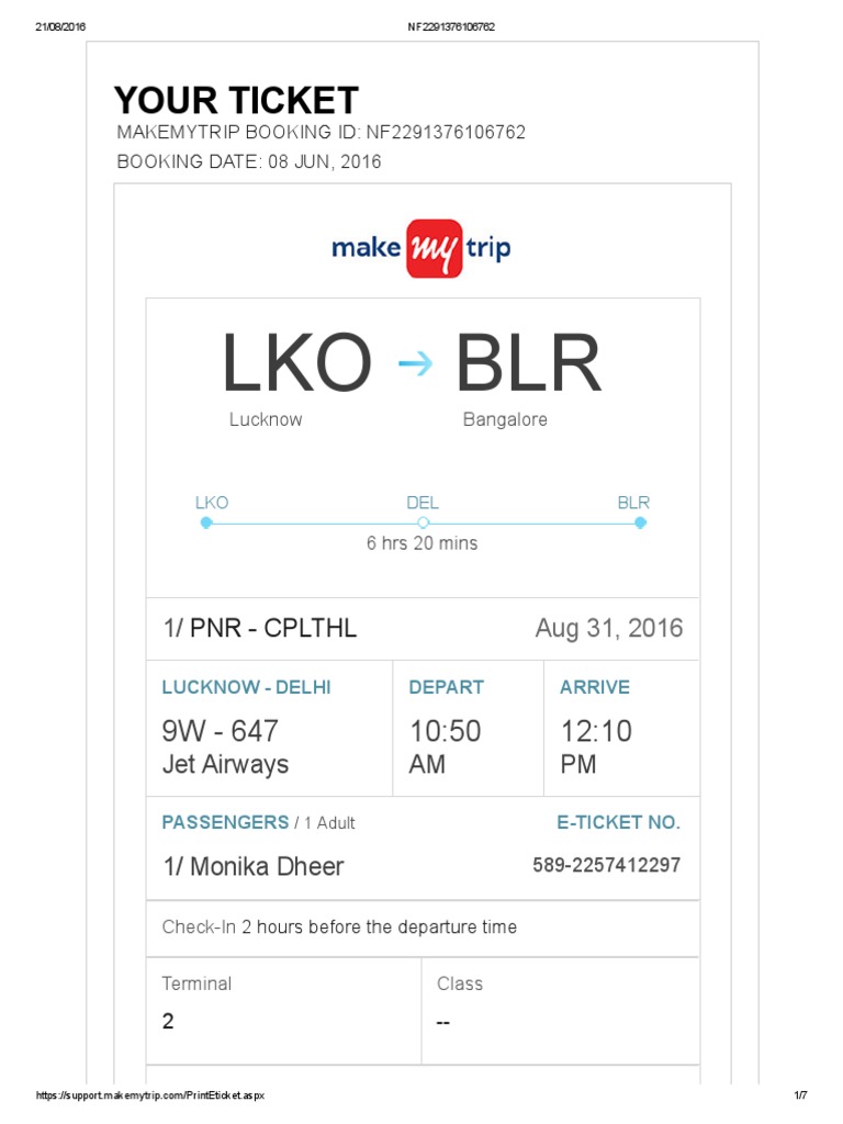 LKO BLR: Your Ticket | PDF | Identity Document | Fee