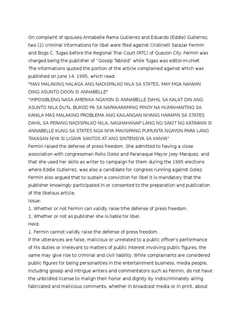 Fermin V People | PDF | Precedent | Defamation