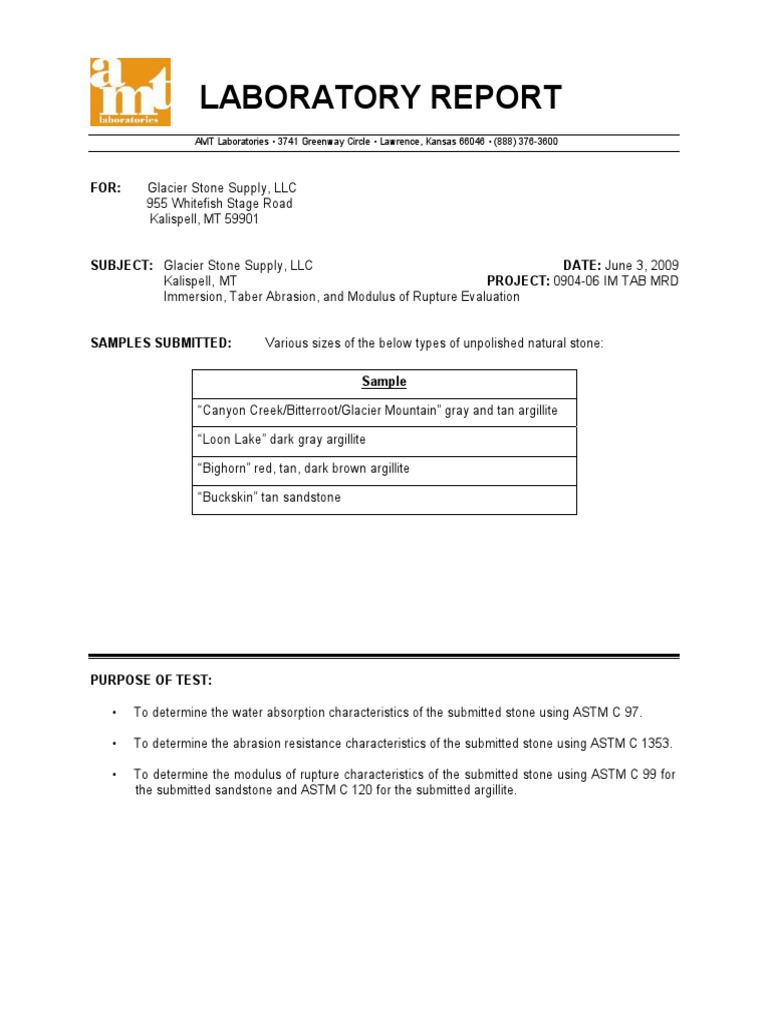 ASTM Test Report for Glacier Stone | PDF | Building Engineering | Materials