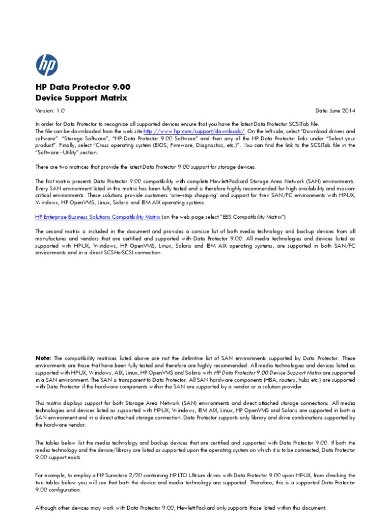 HP Man DP9.00 Device Support Matrix PDF | PDF | 64 Bit Computing ...