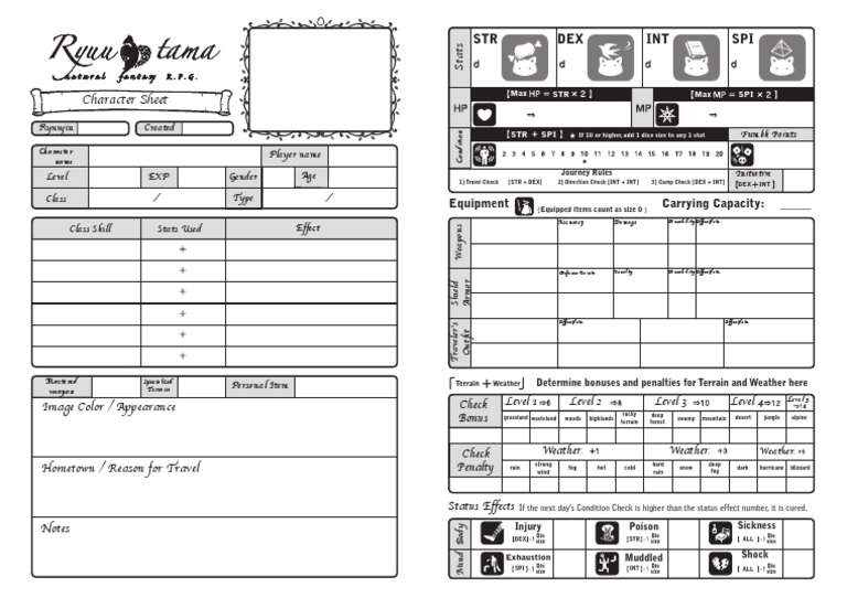 Character Sheet Player RYUUTAMA | PDF | Gaming | Role Playing Games