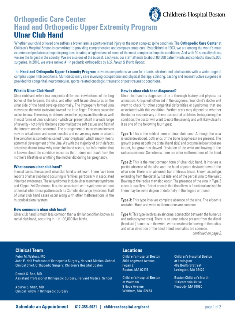 Comprehensive Treatment of Ulnar Club Hand at Children's Hospital ...