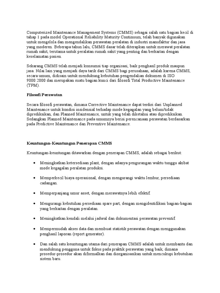 Computerized Maintenance Management Systems | PDF