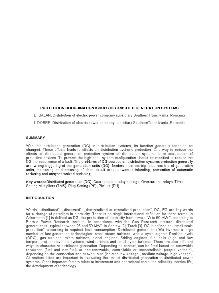 Protection Coordination Issues Distributed Generation Systems | PDF ...