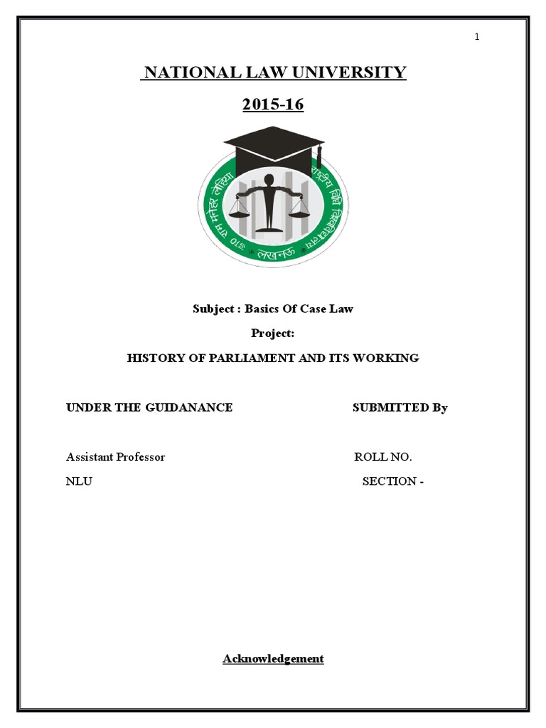 National Law University 2015-16: Subject: Basics of Case Law Project ...