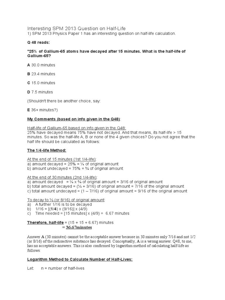 Interesting SPM 2013 Question On Half | PDF | Radioactive Decay | Sets ...