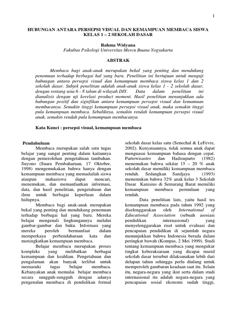 Persepsi Visual & Membaca Siswa SD | PDF | Sains & Matematika
