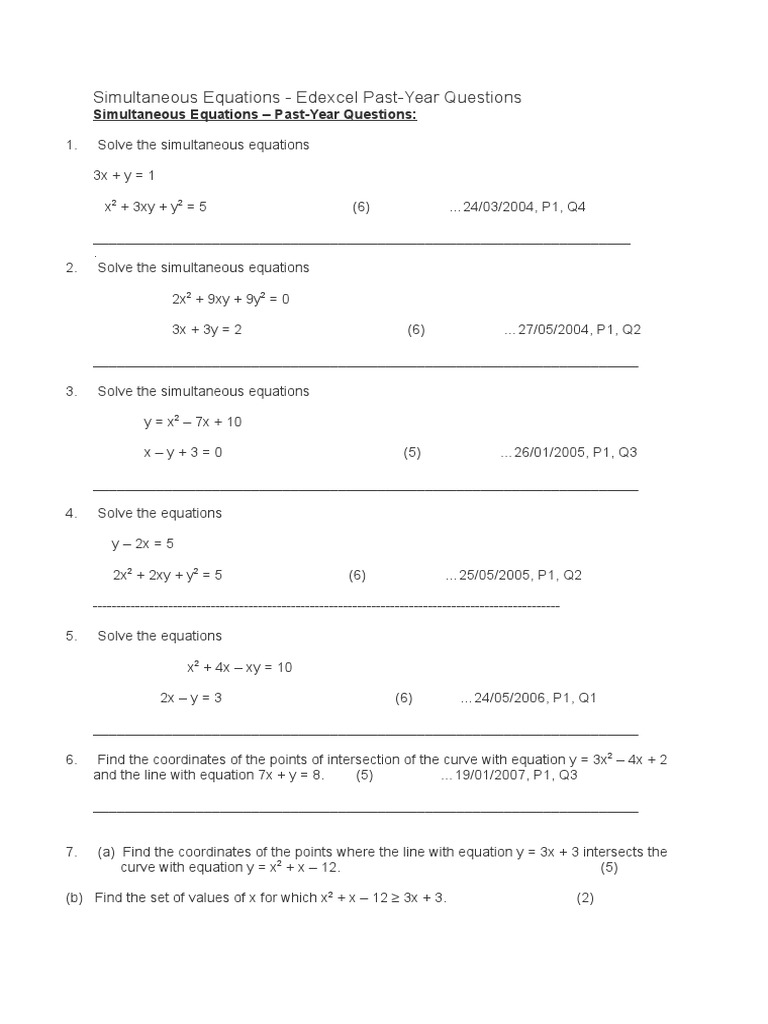 Simultaneous Equations - Past-Year Questions | PDF