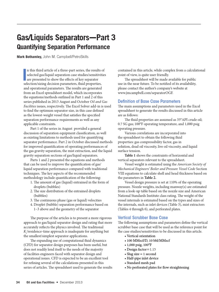 Gas/Liquids Separators - Part 3: Quantifying Separation Performance ...