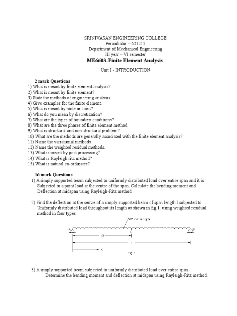 Finite Element Analysis Questions Only | PDF | Finite Element Method | Integral