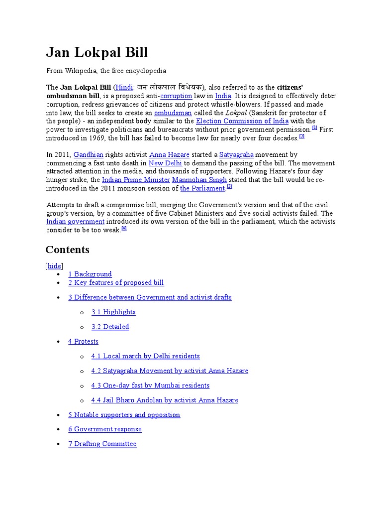 Jan Lokpal Bill | PDF | Government Related Organizations | Public Sphere