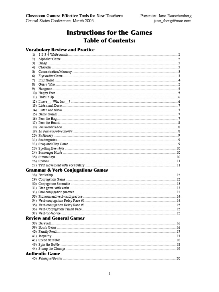 Classroom Games: Effective Tools for New Teachers | PDF