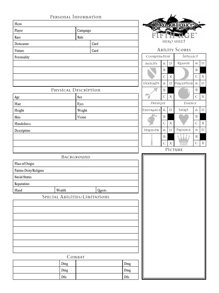 Dragonlance Hero Sheet Template | PDF