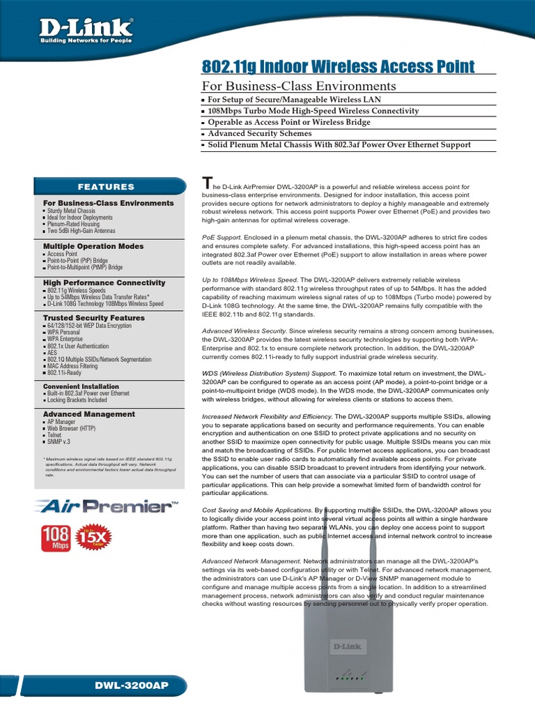 802.11g Indoor Wireless Access Point: For Business-Class Environments ...