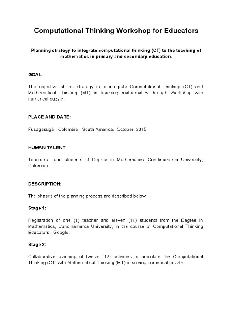 Computational Thinking Workshop For Educators | PDF | Thought ...