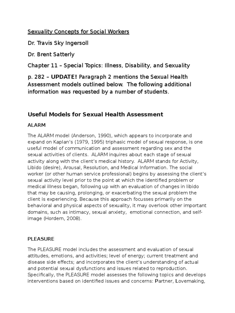 Sexual Health Assessment Models | PDF | Psychotherapy | Human Sexual ...