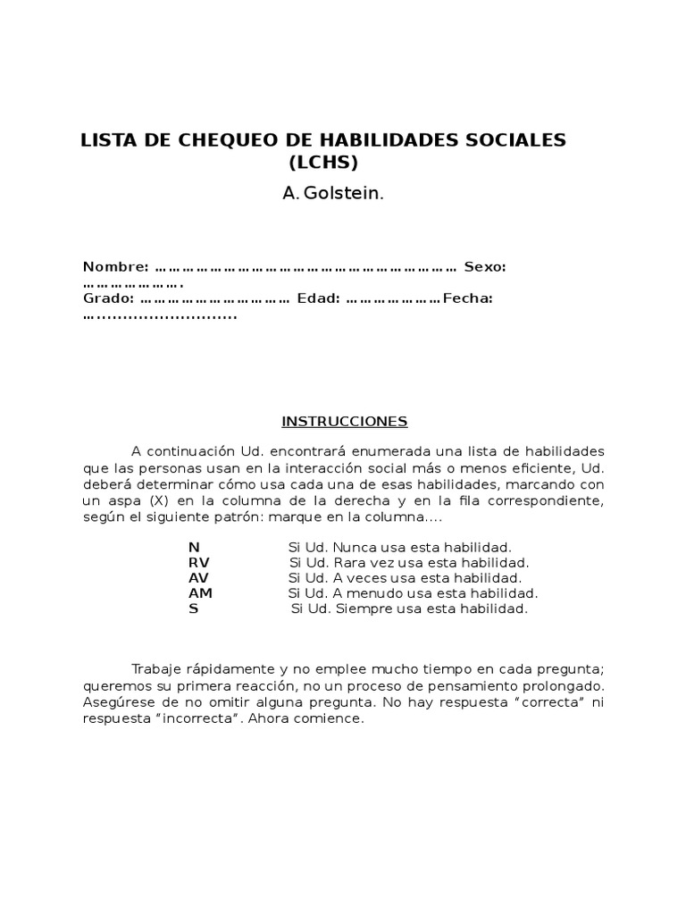 Lista de Chequeo de Habilidades Sociales | PDF | Science | Ciencia humana