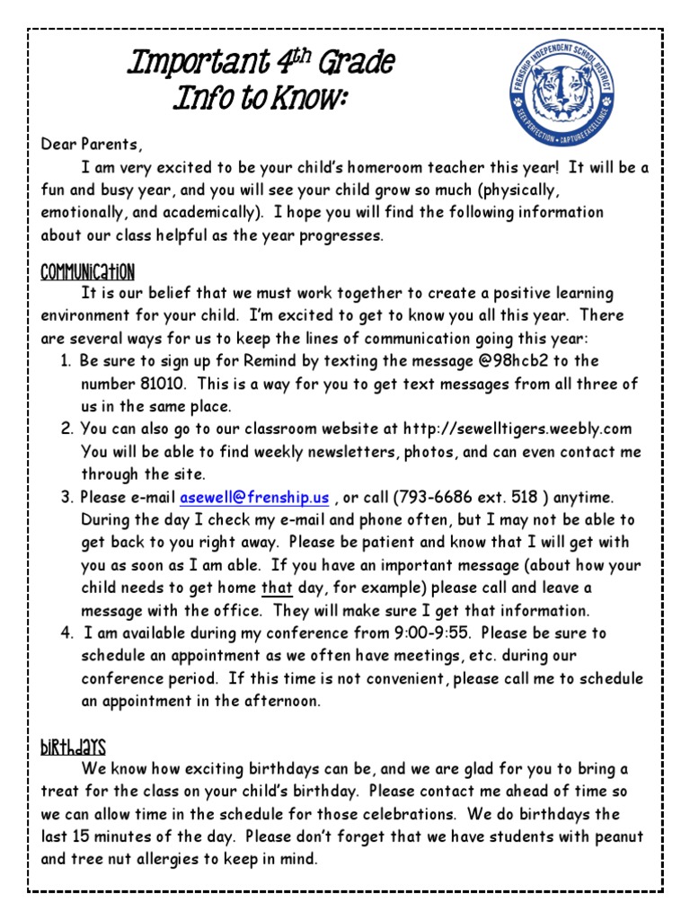 Important Info To Know Letter | PDF | Homework | Teaching And Learning